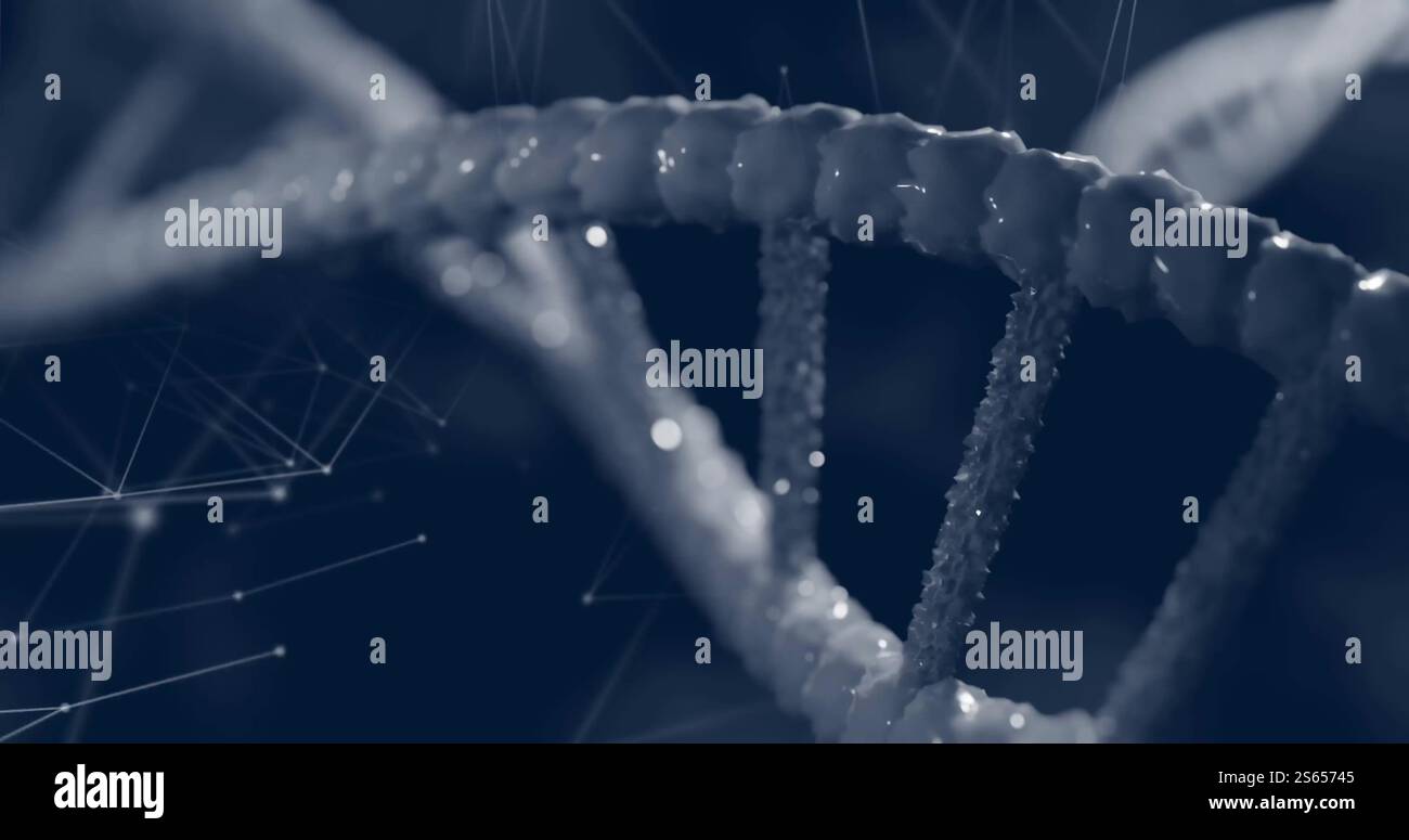 Image of floating molecules over dna strand Stock Photo - Alamy