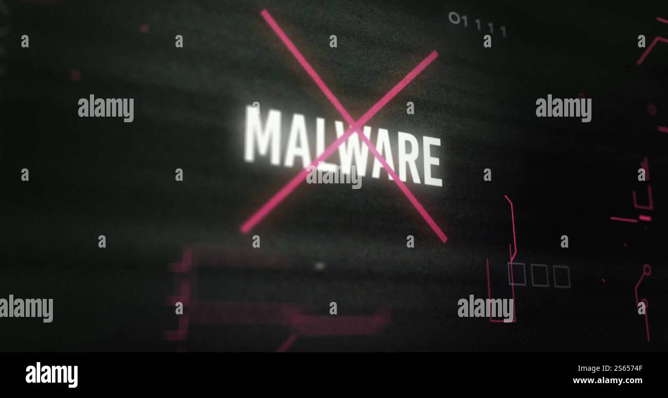 Malware text image over dark background with binary code Stock Photo - Alamy
