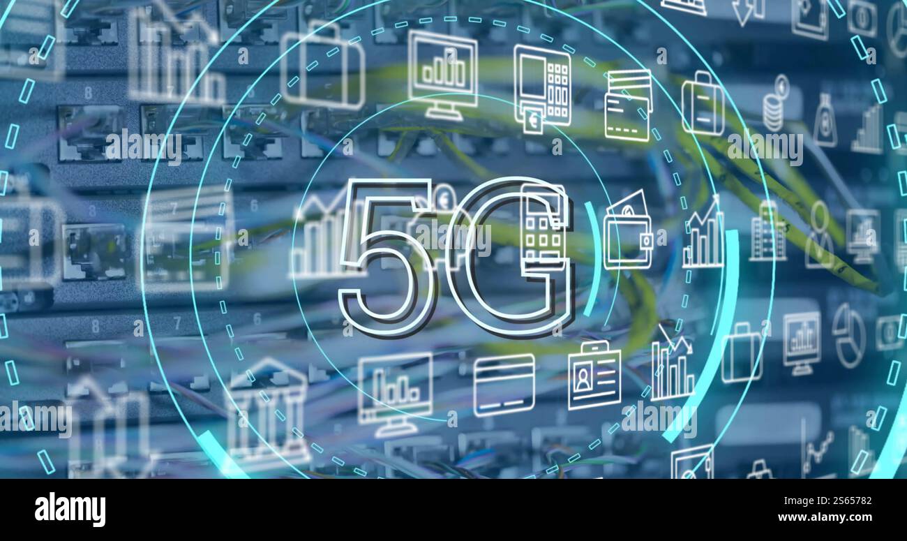 Image of 5g text, digital data processing over computer servers Stock ...