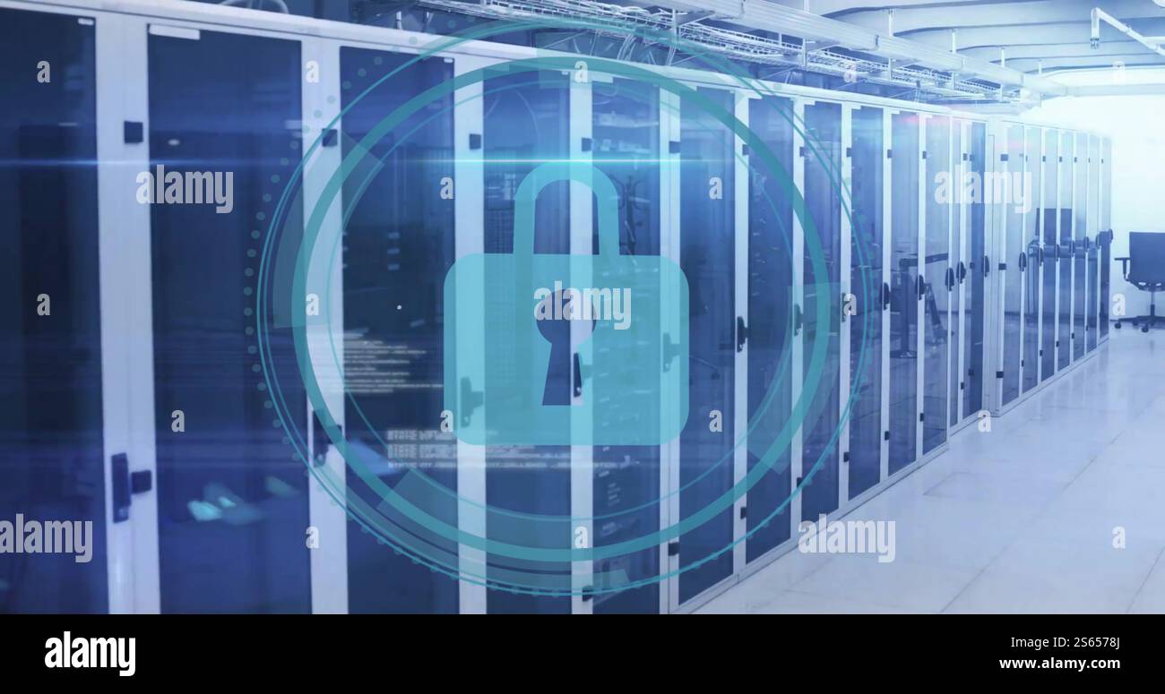 Image Of Cyber Security Text Scanner With Padlock Icon And Data