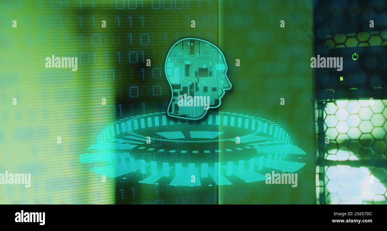 Image Of Human Brain Binary Coding Data Processing Over Computer