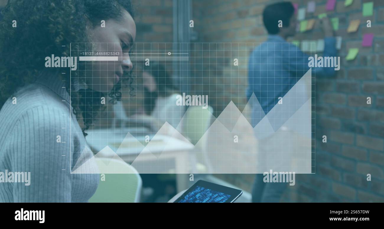 Image of data processing and diagrams over diverse business people ...