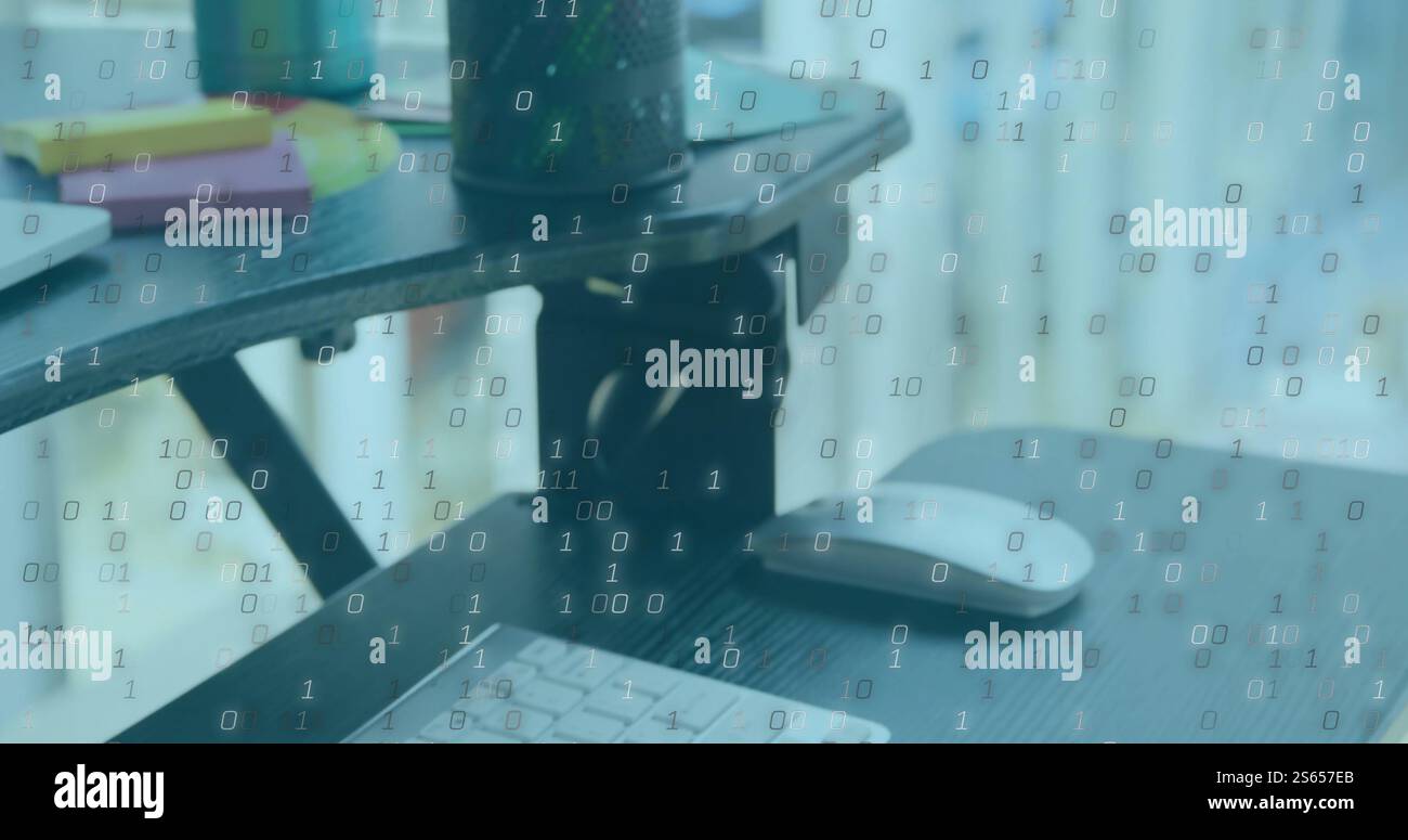 Image of binary coding over office Stock Photo - Alamy