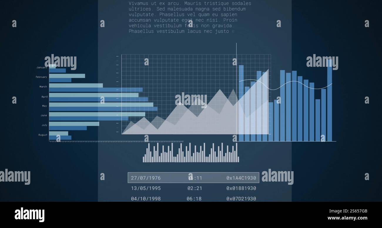 Image of data processing and diagrams over black background Stock Photo ...