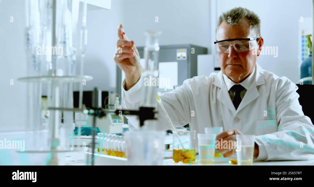 Image of caucasian male scientist taking sample Stock Photo - Alamy
