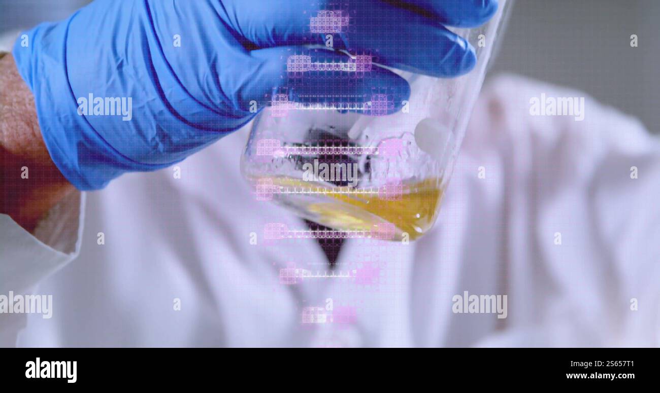 Image of dna strand over caucasian male scientist taking sample Stock ...