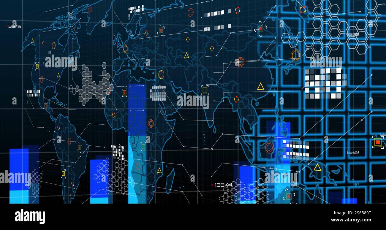 World Map With Data Points And Graphs Global Data Analysis Image Stock