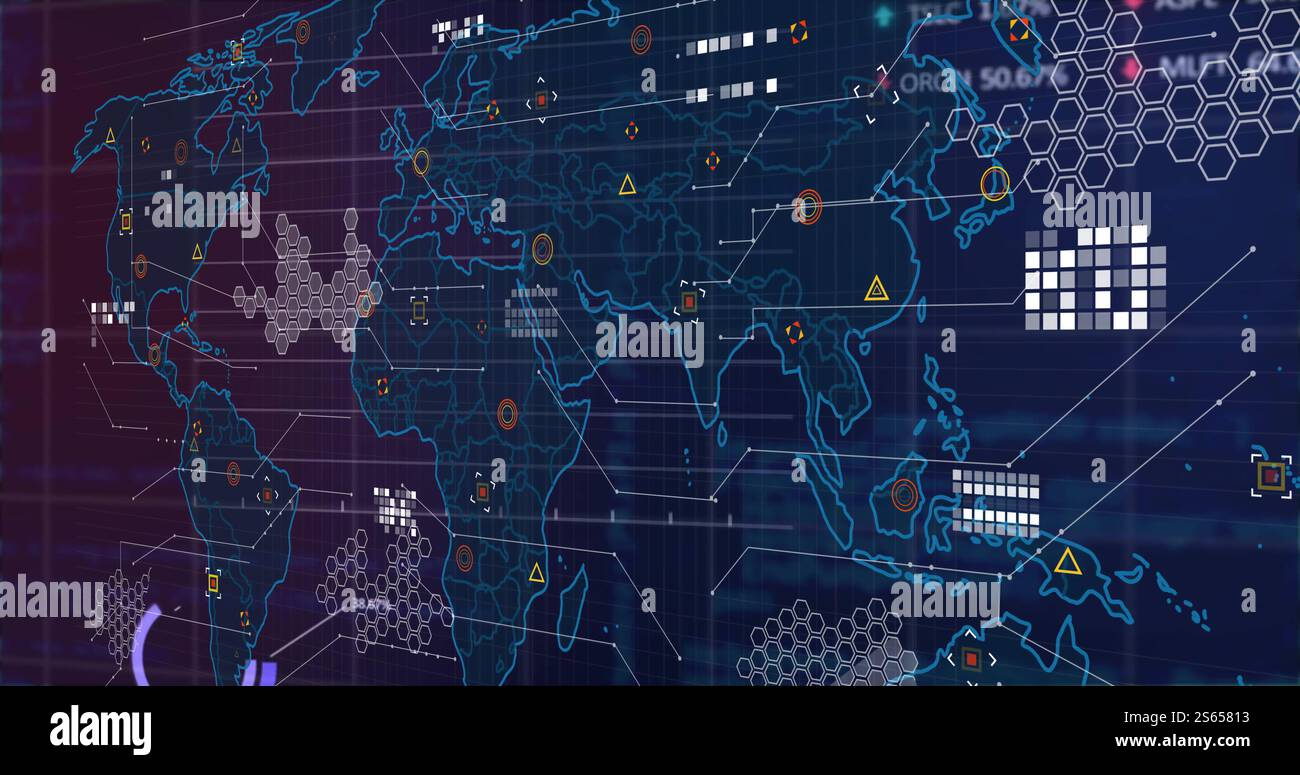 World map with data points and graphs, global data analysis image Stock Photo - Alamy