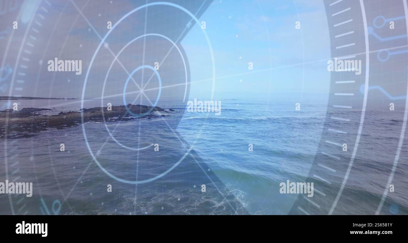 Radar scanning image over ocean landscape Stock Photo - Alamy