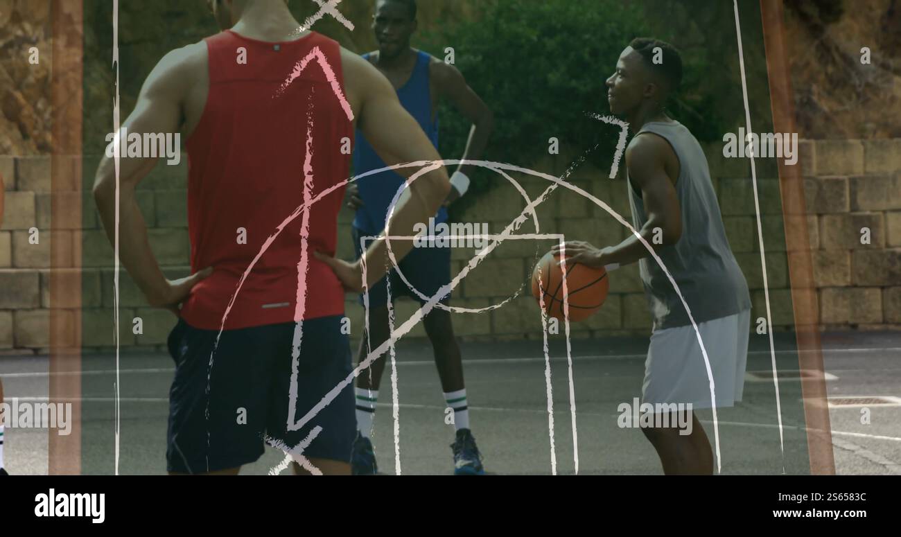 Basketball strategy image over players on outdoor court Stock Photo - Alamy