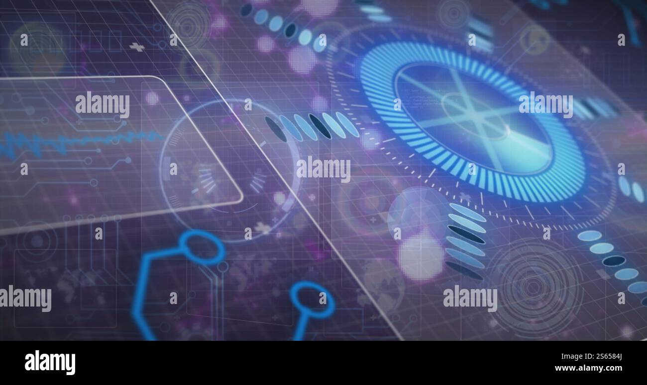 Image of data processing and diagrams over scope scanning Stock Photo - Alamy