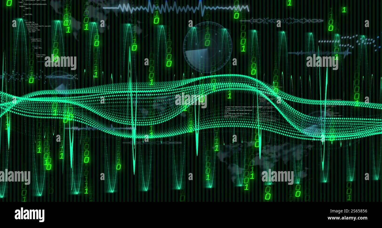 Image of data processing and diagrams over binary coding Stock Photo - Alamy