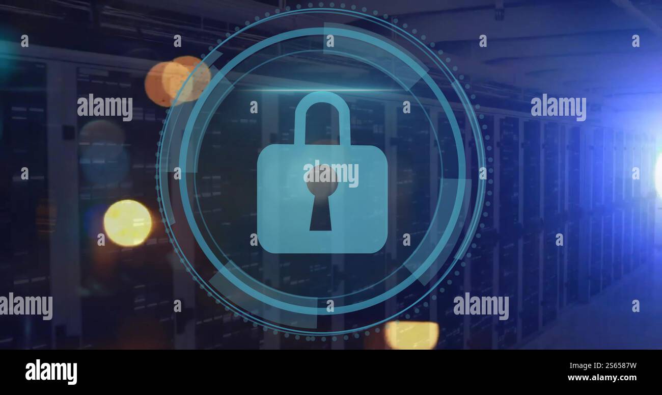 Image of caucasian male hacker using laptop over scope scanning and ...