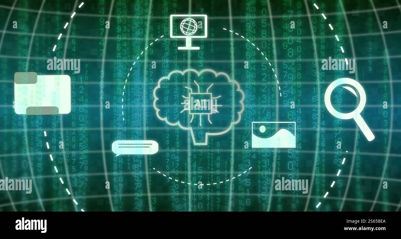 Image of digital brain with ai text over binary coding Stock Photo - Alamy