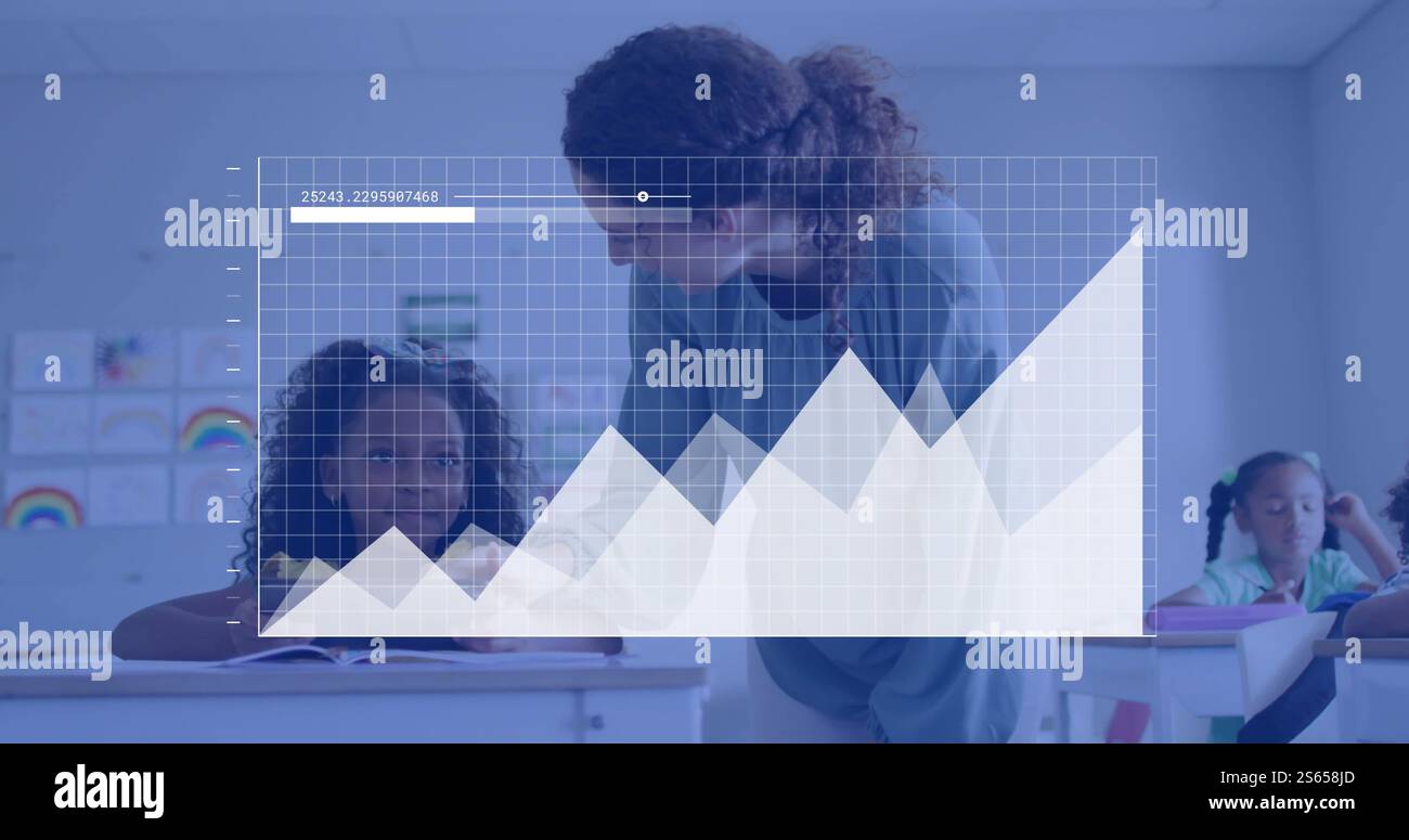Image of graph processing data over diverse female teacher and ...