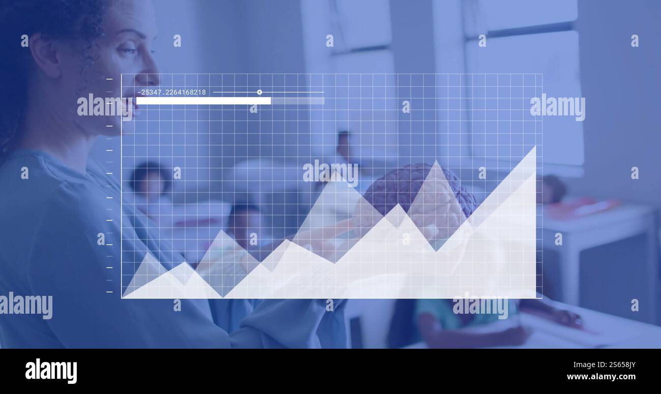 Image of graph processing data over diverse female teacher and ...