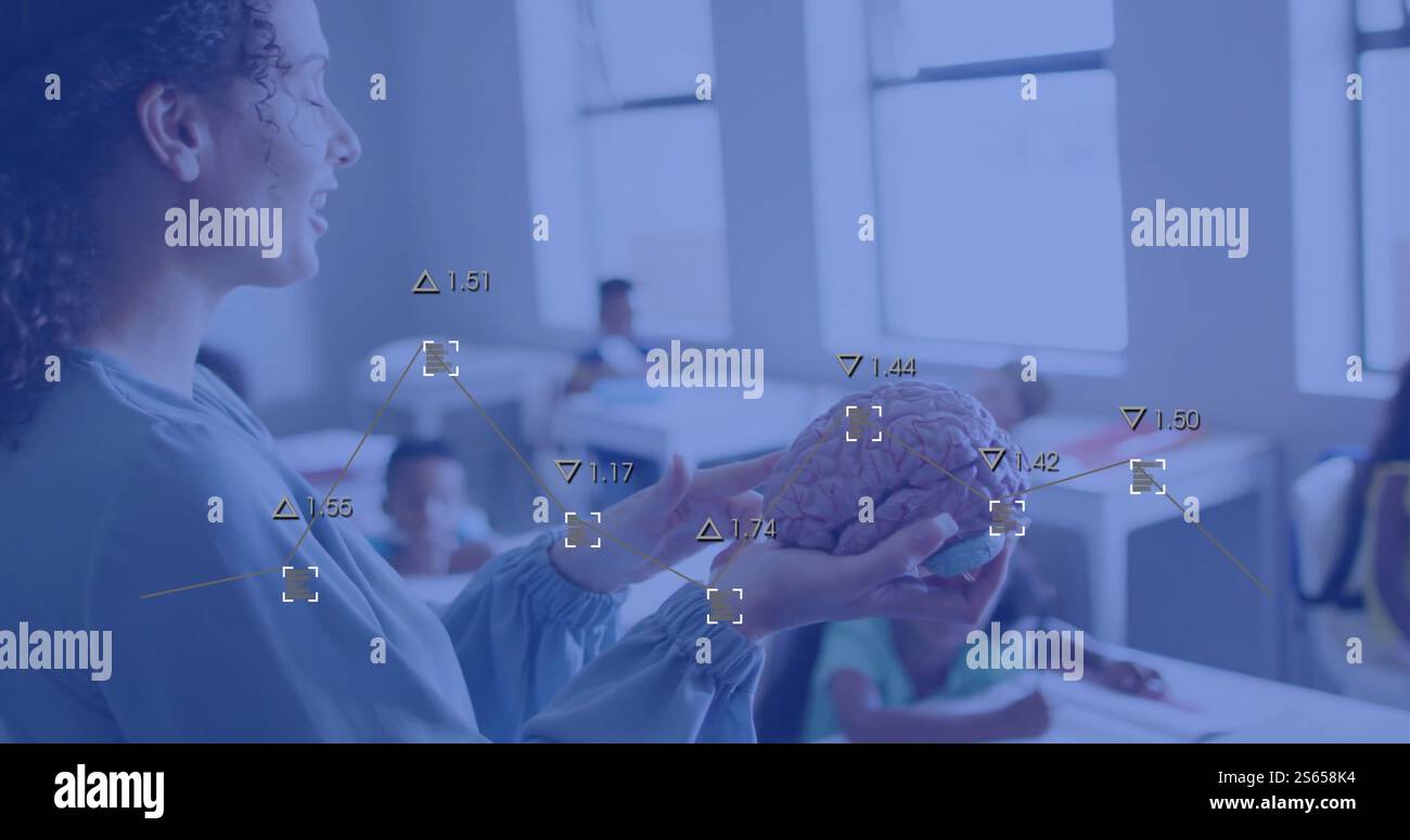 Image of graph processing data over diverse female teacher and ...