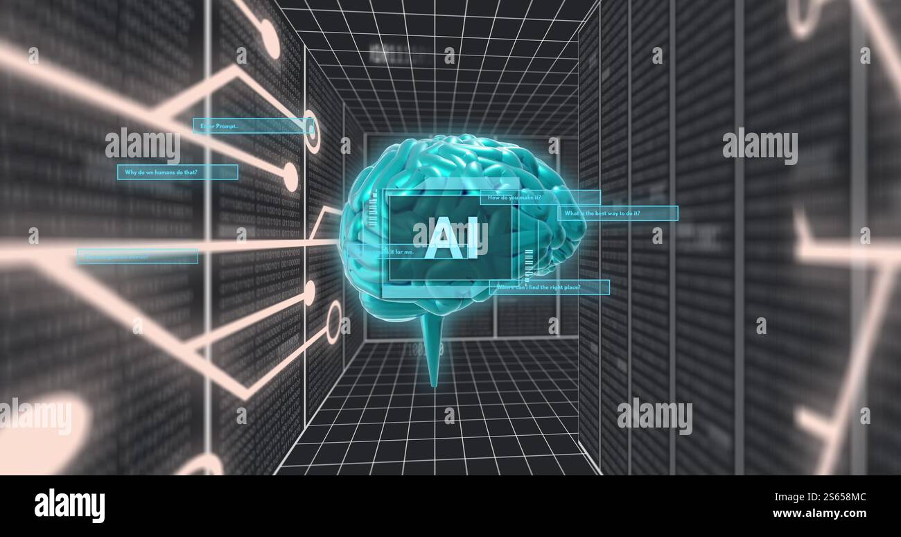 Image of digital brain spinning with ai text over connections Stock Photo - Alamy