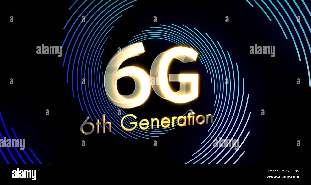 Image of 6g 6th generation over spinning lines on black background Stock Photo - Alamy
