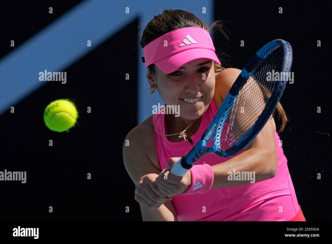 Camila Osorio of Colombia plays a backhand return to Ons Jabeur of ...