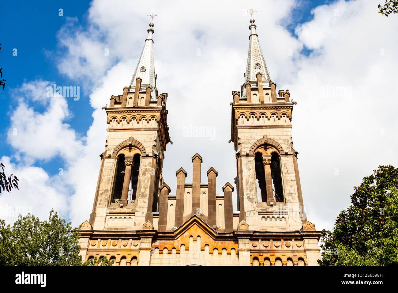 travel to Georgia - front view of towers of Batumi Cathedral of the ...