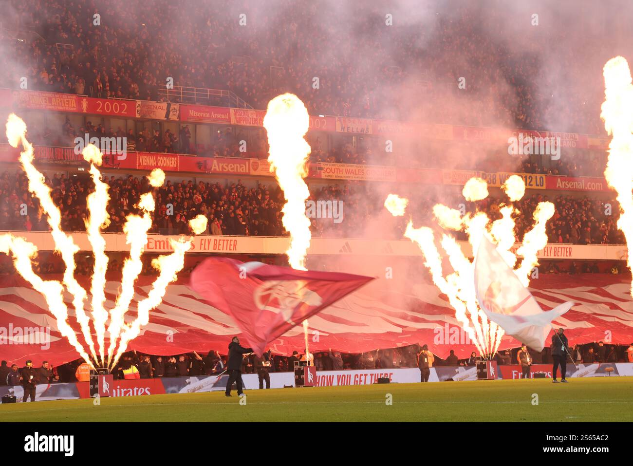 London, UK. 15th Jan, 2025. Pre-match fireworks at the Arsenal v ...
