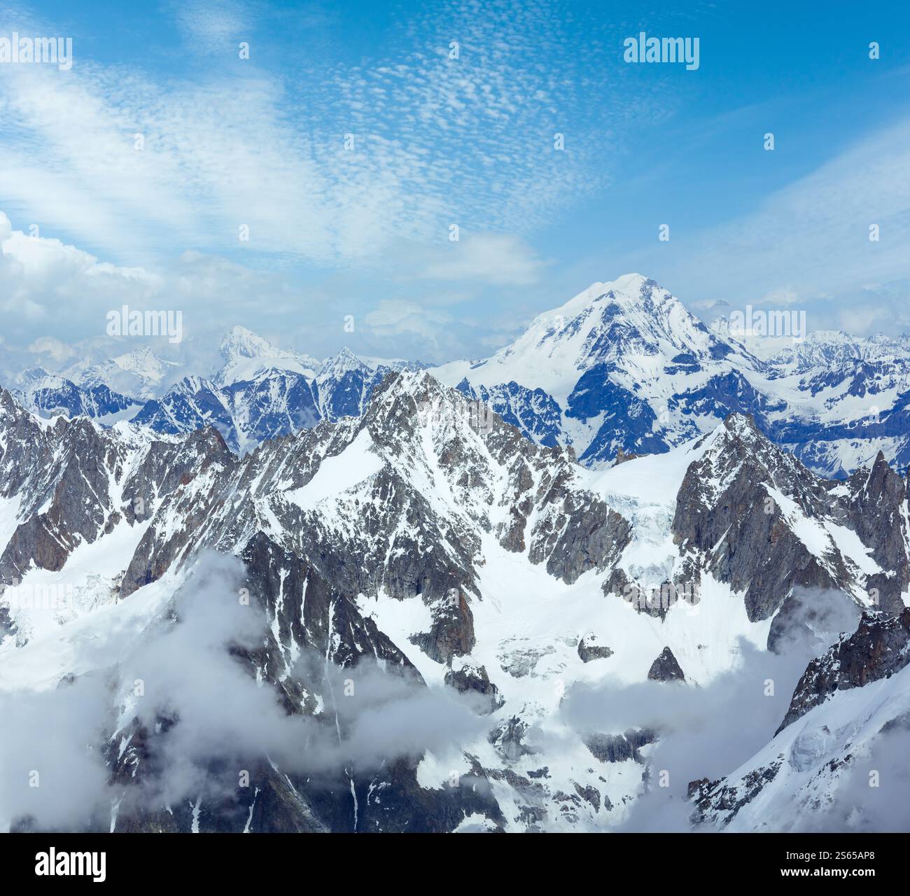 Mont Blanc mountain massif summer landscape (view from Aiguille du Midi Mount, France Stock ...