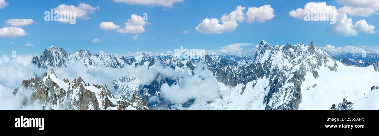 Mont Blanc mountain massif summer panorama (view from Aiguille du Midi Mount, France Stock Photo ...