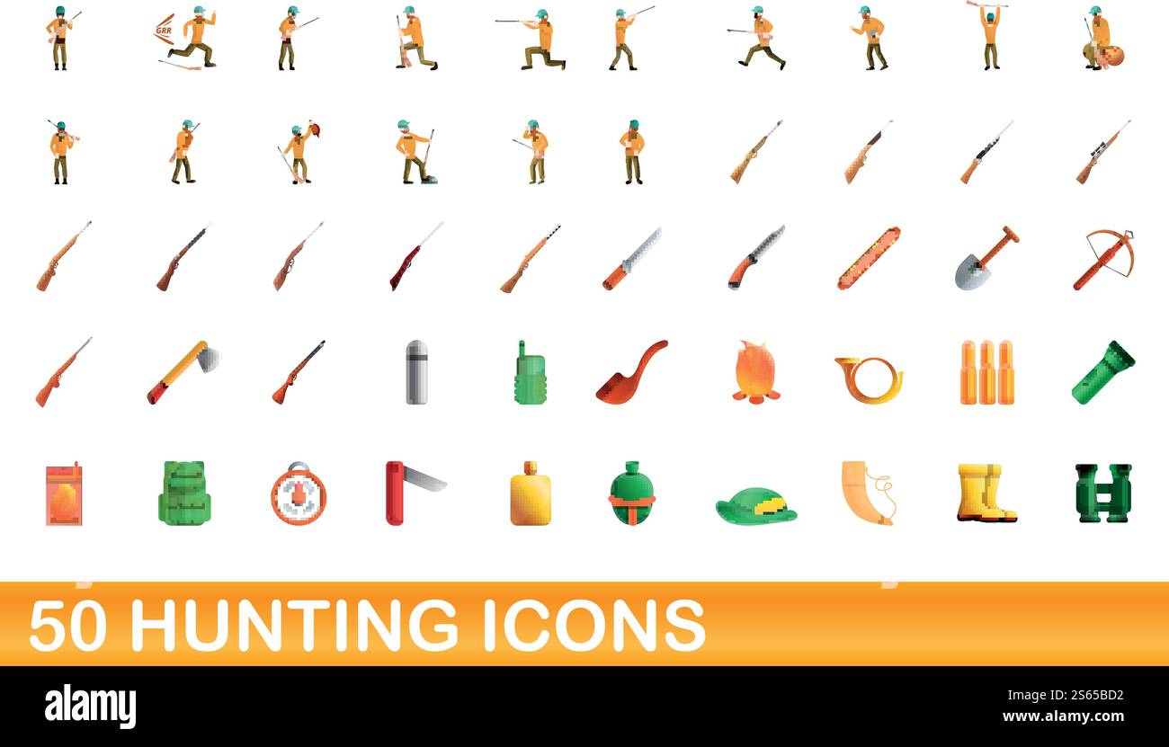50 hunting icons set. Cartoon illustration of 50 hunting icons vector ...