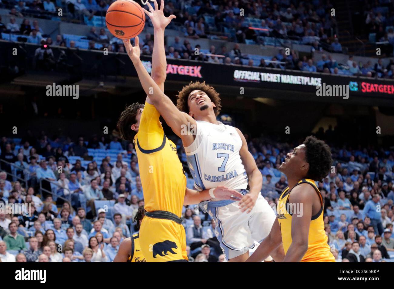 North Carolina guard Seth Trimble (7) drives against California guard ...