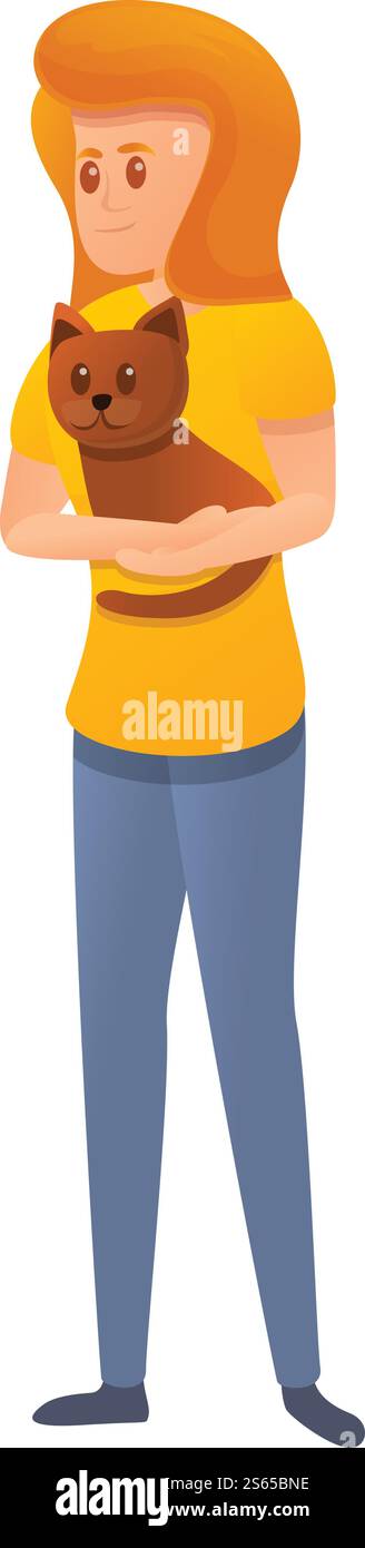 Girl take cat to veterinary icon. Cartoon of girl take cat to ...