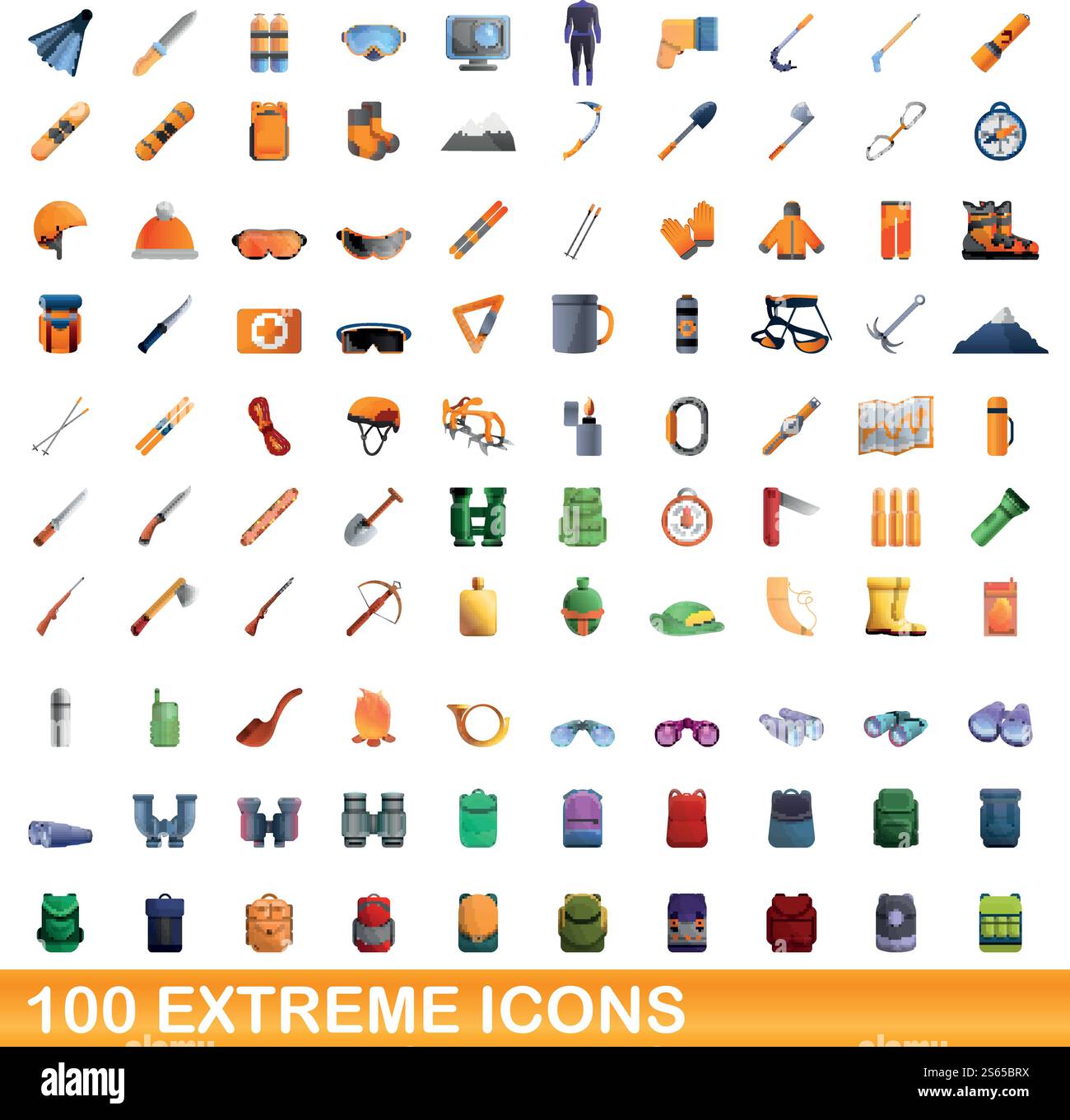 100 extreme icons set. Cartoon illustration of 100 extreme icons vector ...