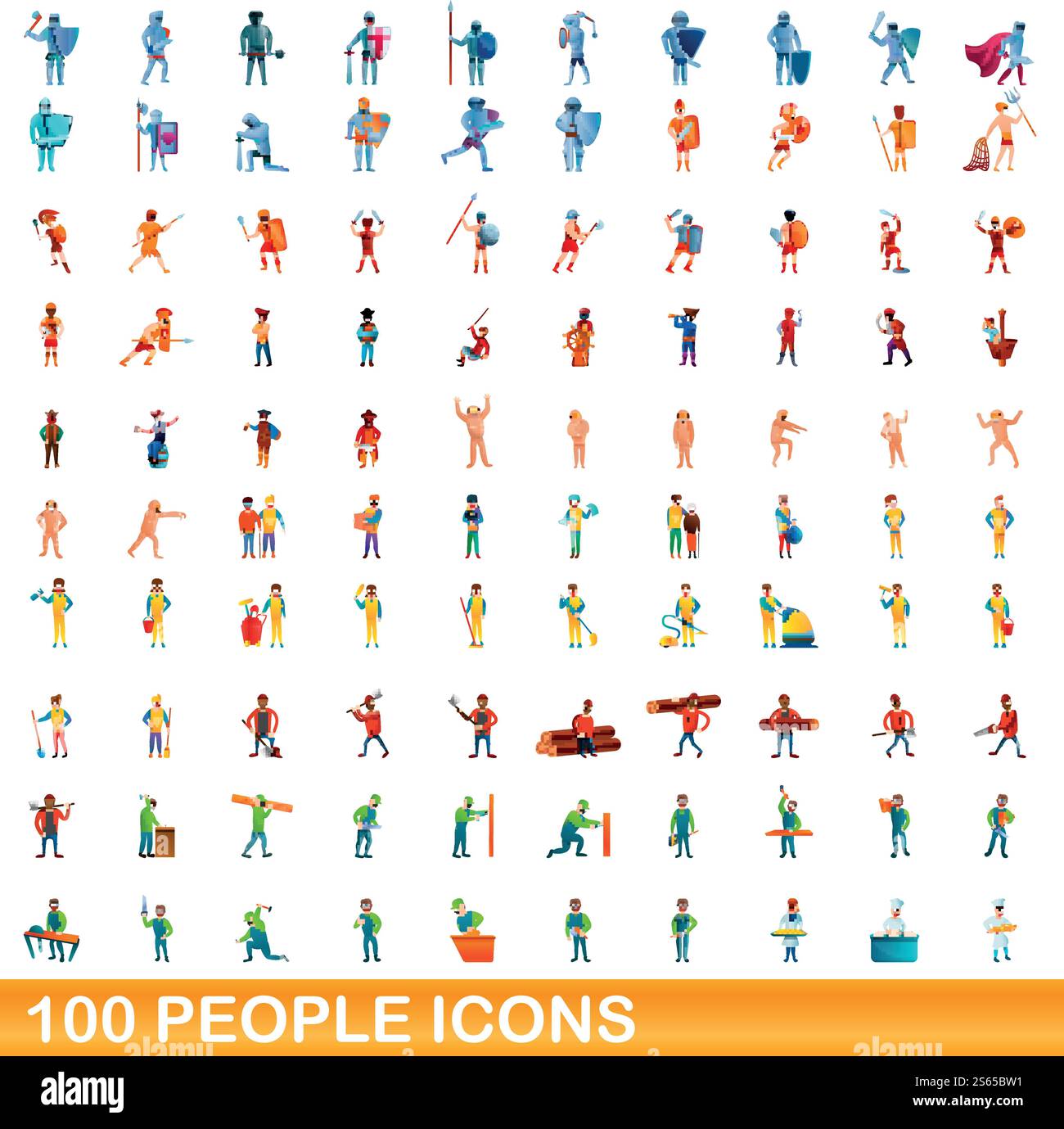 100 people icons set. Cartoon illustration of 100 people icons vector ...