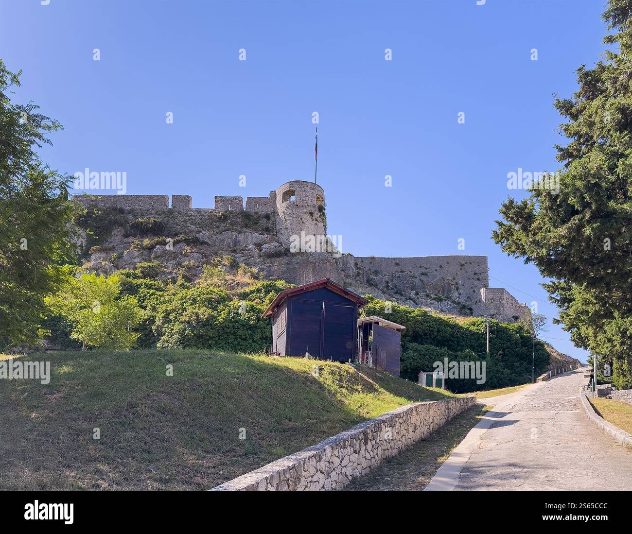 Split, Croatia - July 1, 2024: Klis Fortress western point ramparts and ...