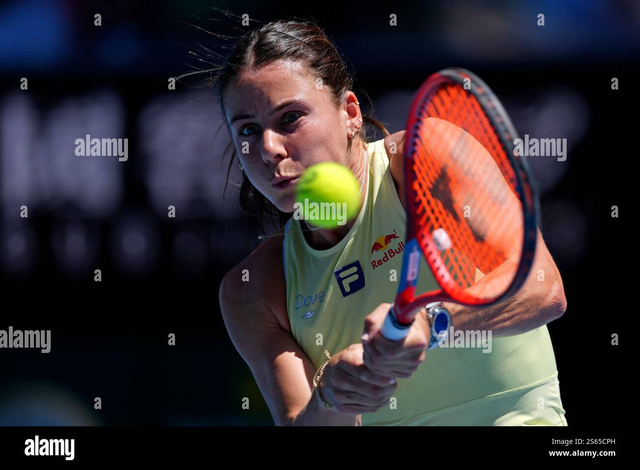 Emma Navarro of the U.S. plays a backhand return to Wang Xiyu of China ...