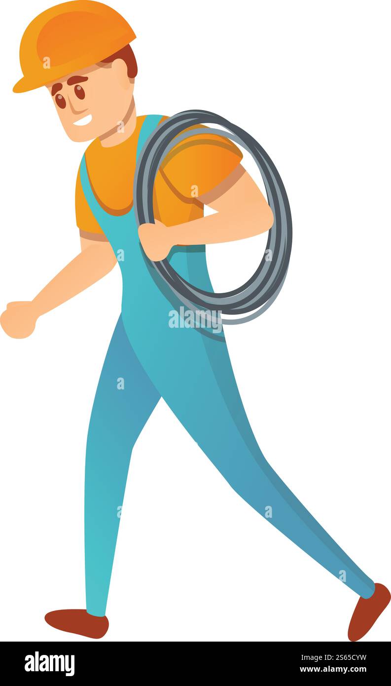 Lineman with cable icon. Cartoon of lineman with cable vector icon for ...