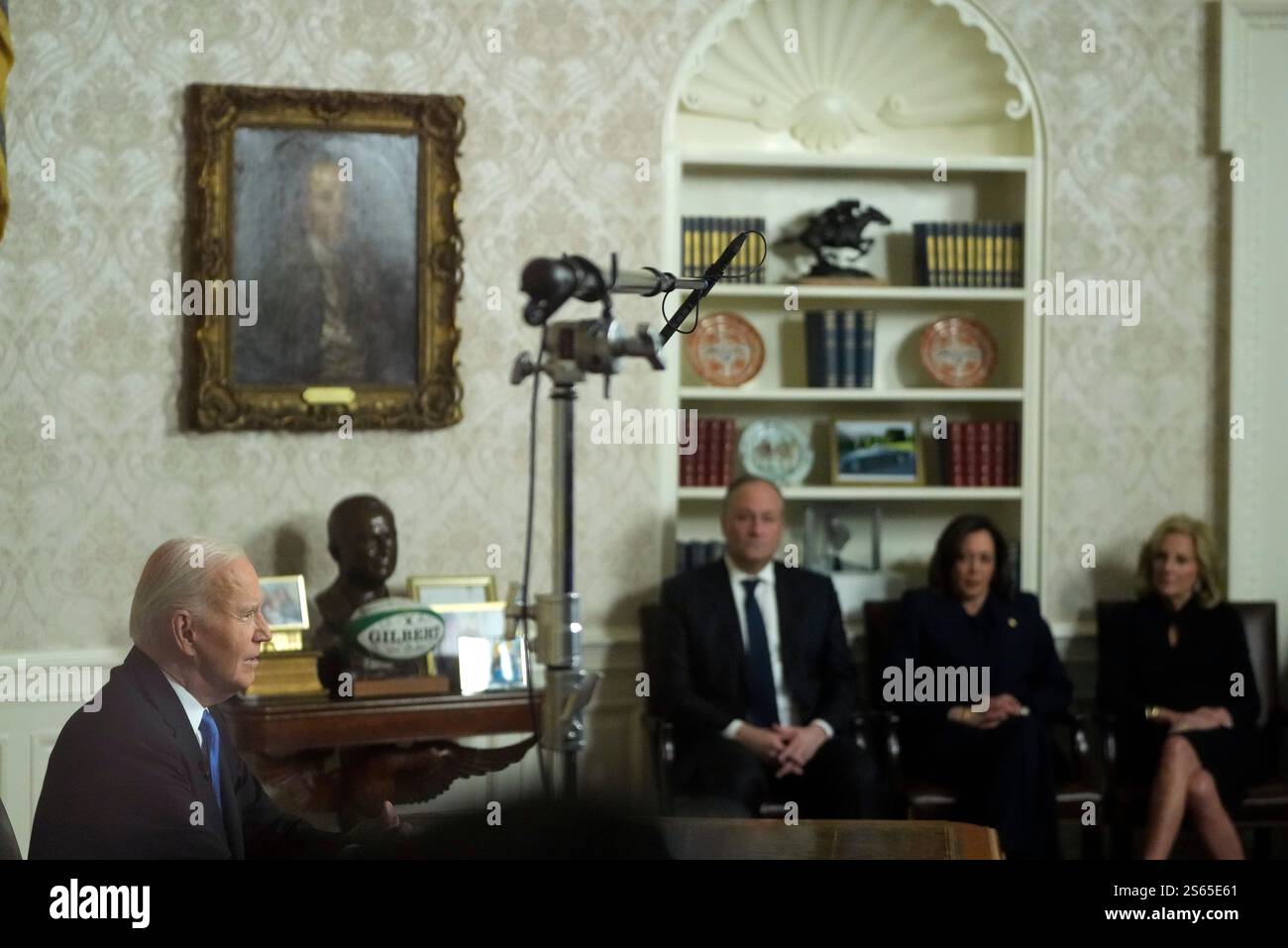 As seen through a window from the Colonnade outside the Oval Office ...