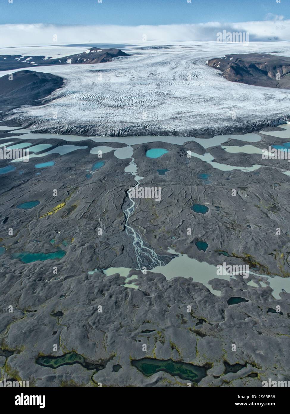 Aerial view of glacial rivers in the highlands of iceland hi-res stock ...