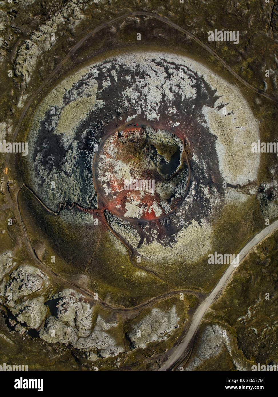 Aerial view of a striking volcanic crater in Iceland, showcasing its ...