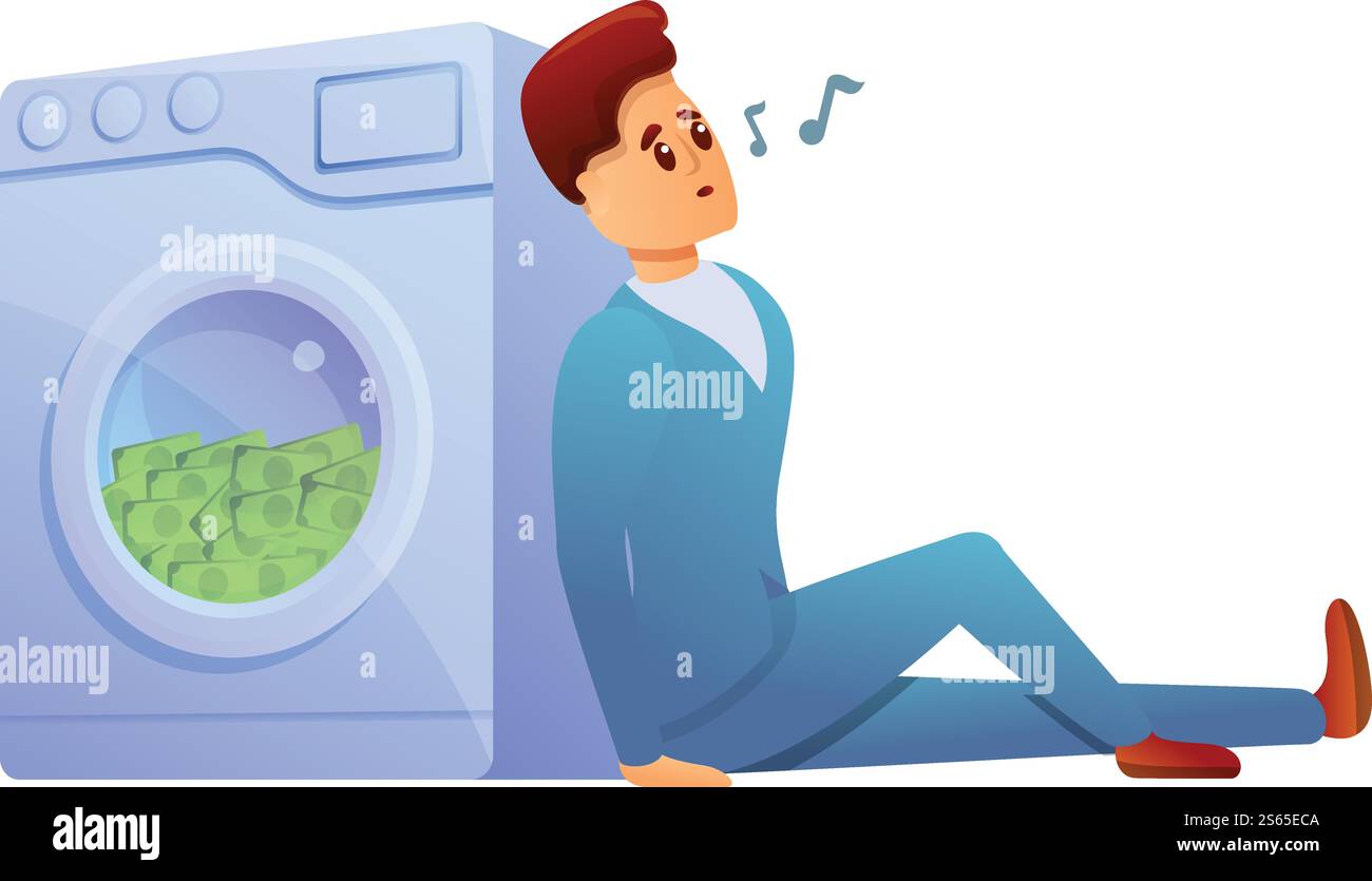 Money in washing machine icon. Cartoon of money in washing machine ...