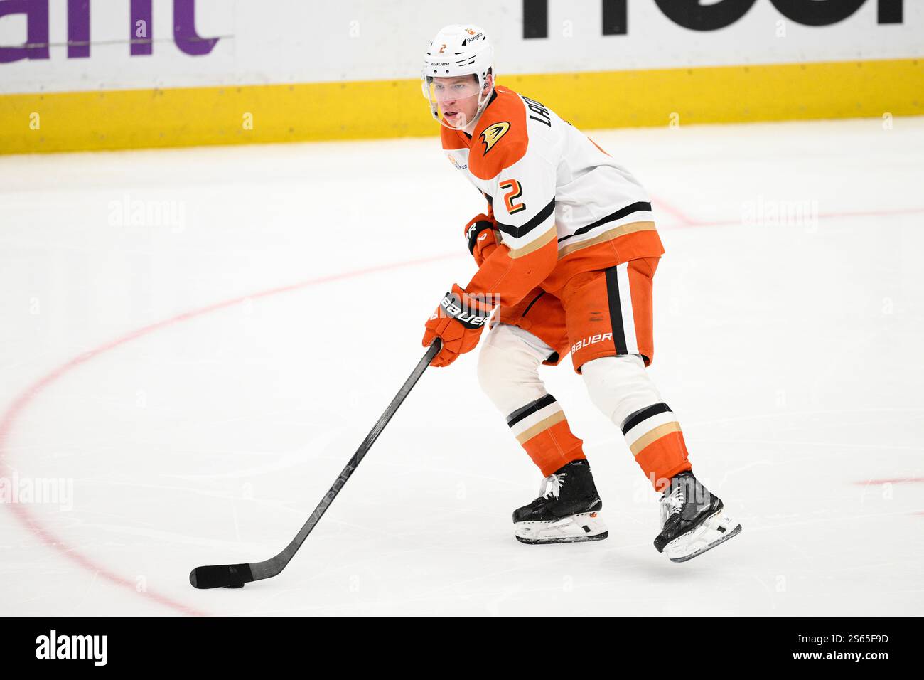 Anaheim Ducks defenseman Jackson LaCombe (2) in action during the third ...
