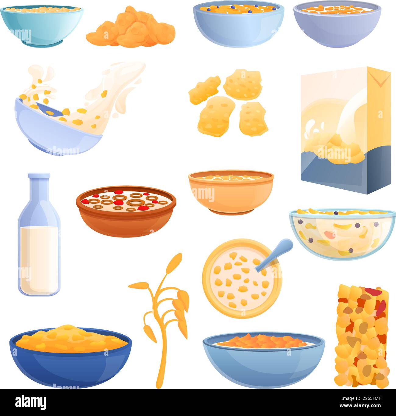 Cereal flakes icons set. Cartoon set of cereal flakes vector icons for ...