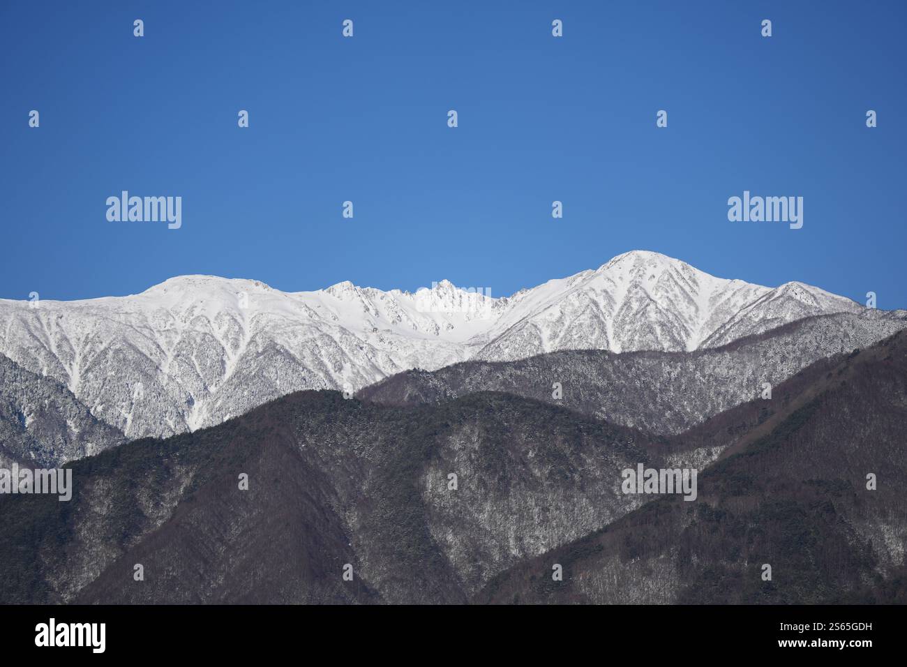 View of Mt. Kiso-Komagatake and Senjojiki Cirque from Komagane City, Nagano Prefecture in early ...