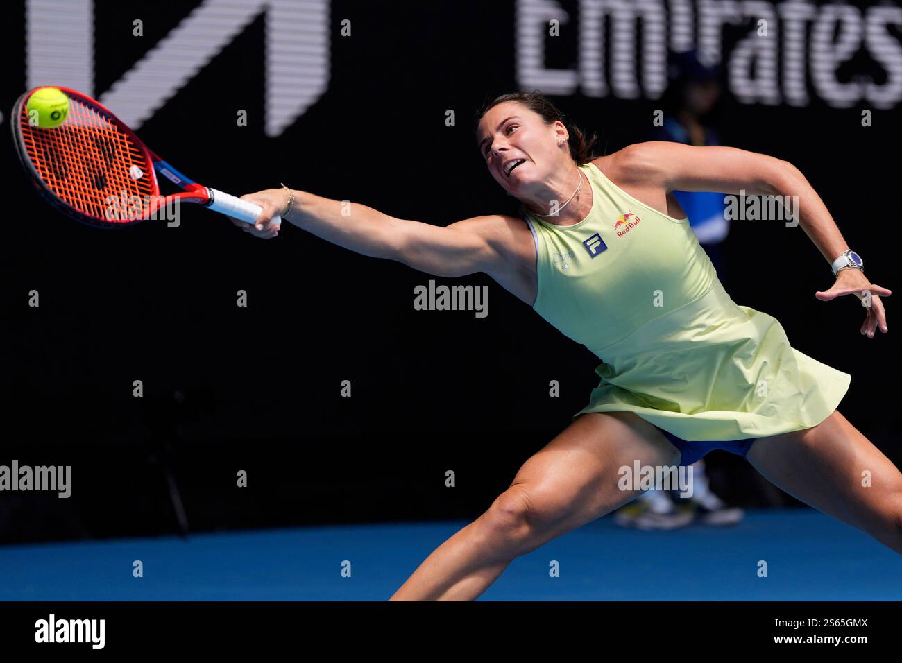 Emma Navarro of the U.S. plays a forehand return to Wang Xiyu of China ...