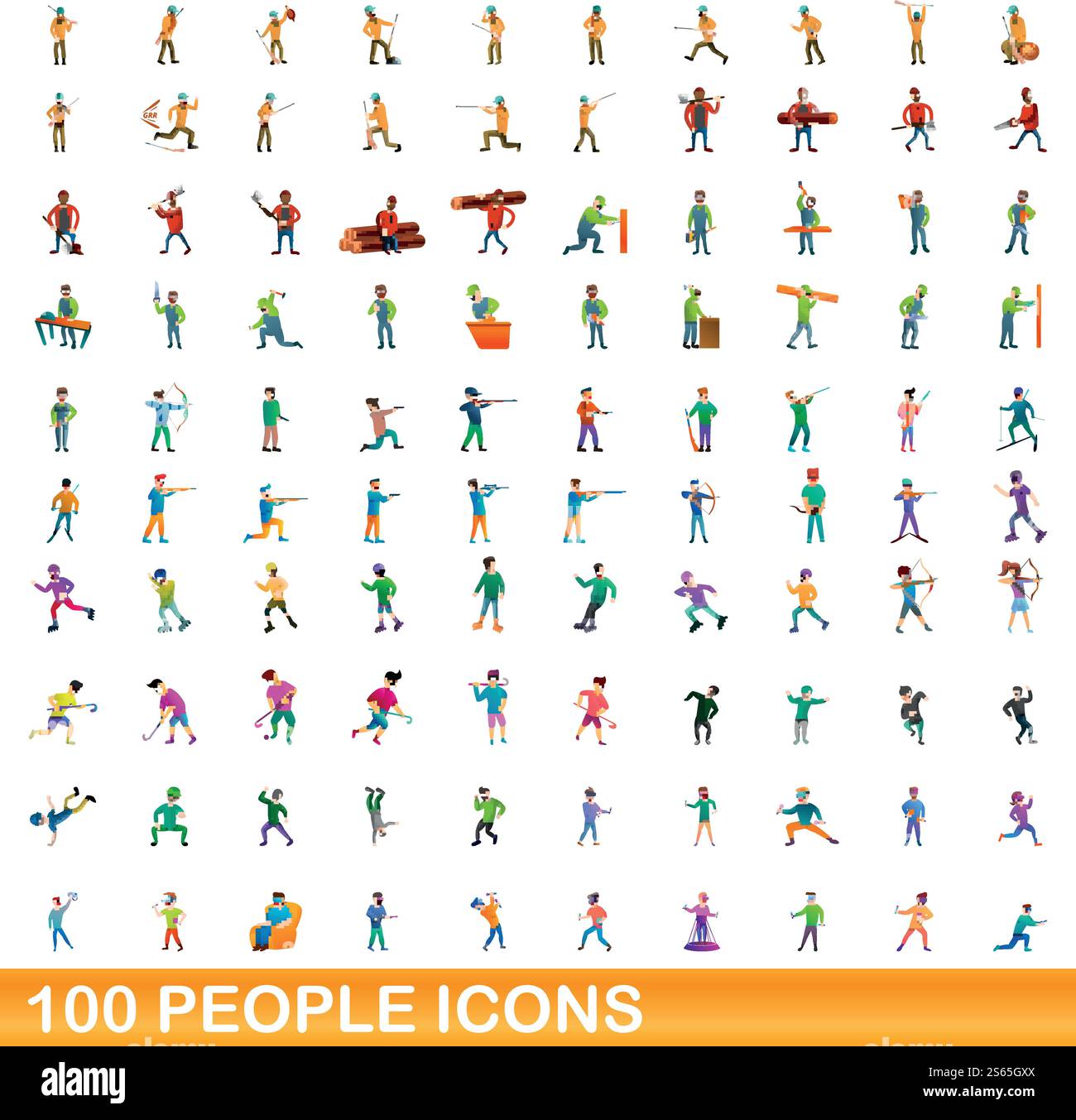 100 people icons set. Cartoon illustration of 100 people icons vector ...