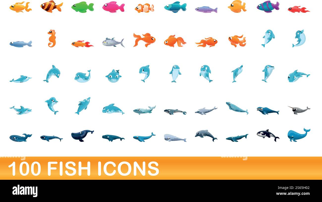 50 fish icons set. Cartoon illustration of 50 fish icons vector set ...