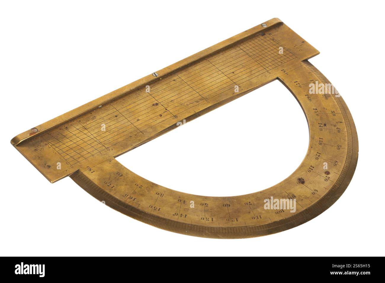 old retro circle brass protractor isolated on white background Stock ...