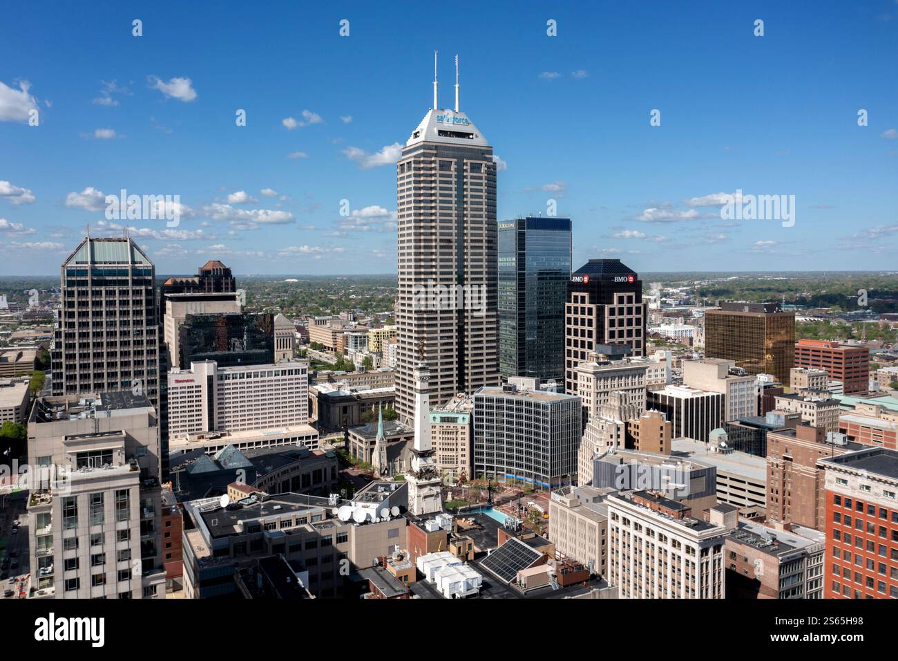 View looking at the towers of downtown Indianapolis skyline under a clear blue sky Stock Photo ...