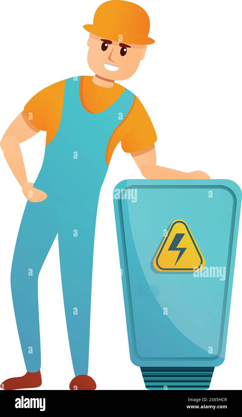 Man and voltage box icon. Cartoon of man and voltage box vector icon ...