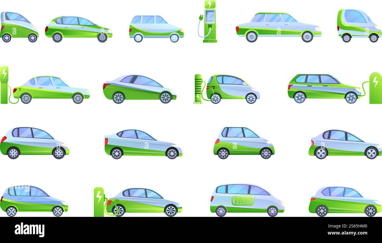 Hybrid car icons set. Cartoon set of hybrid car vector icons for web ...